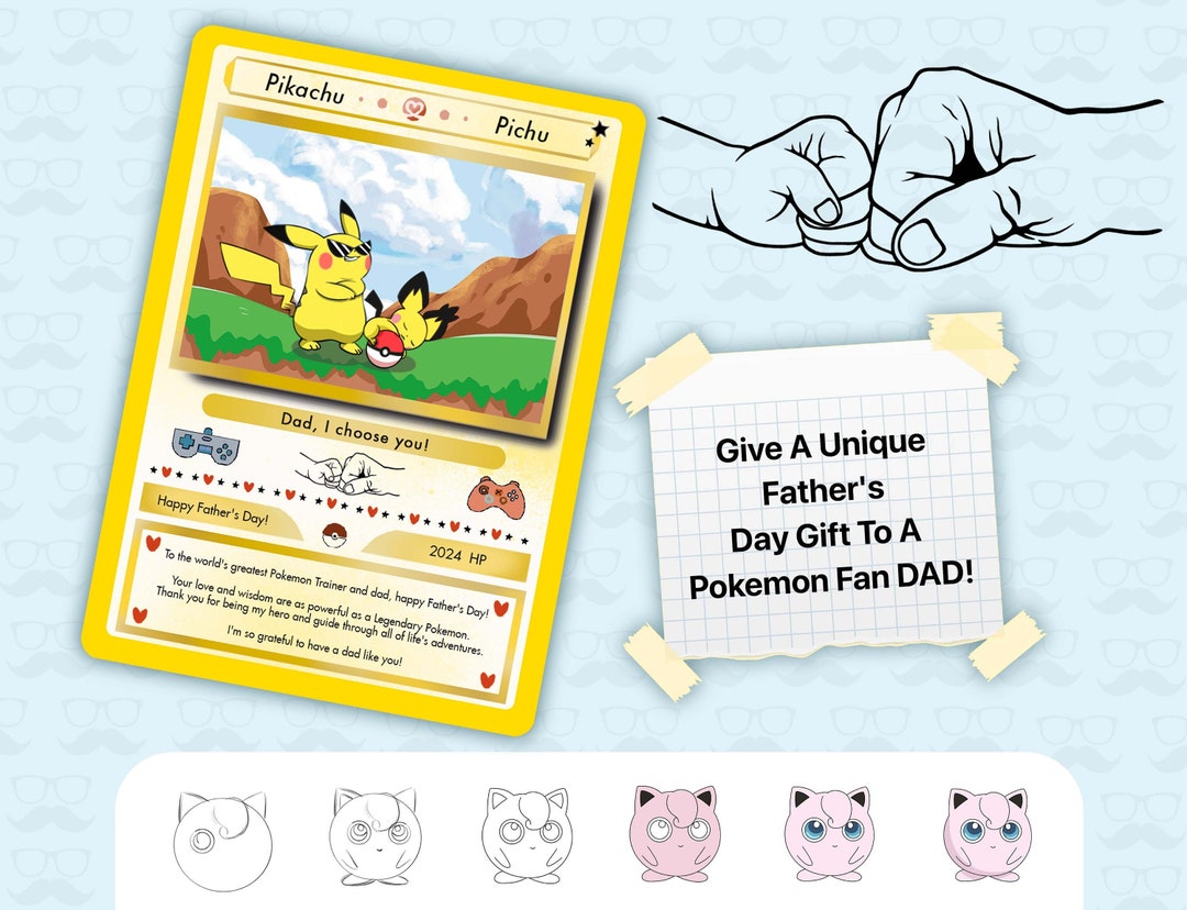 Father's Day Pokemon Card, Father's Day Gifts Custom, Card With 6 ...