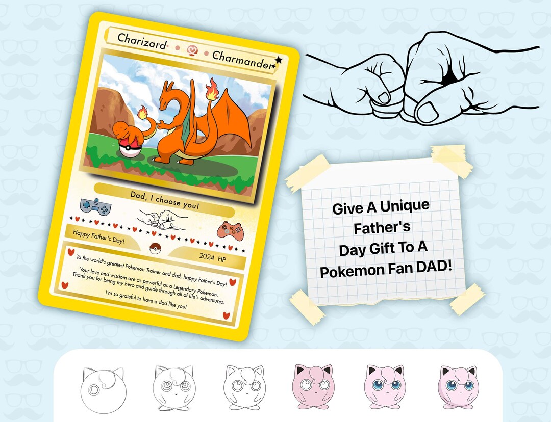 Hand-painted Father's Day Card Inspired by Pokemon, Father's Day Gifts ...
