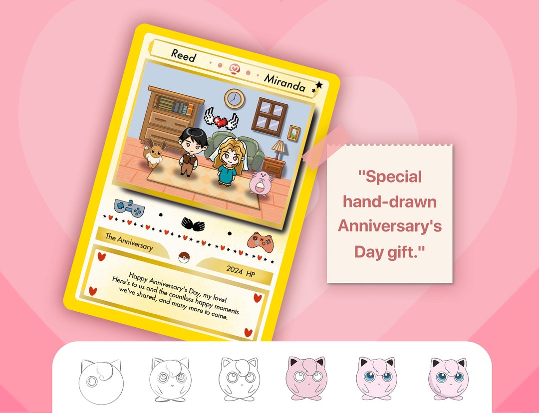 Custom Hand-drawn Pokemon-themed Anniversary Card, Anniversary Card ...