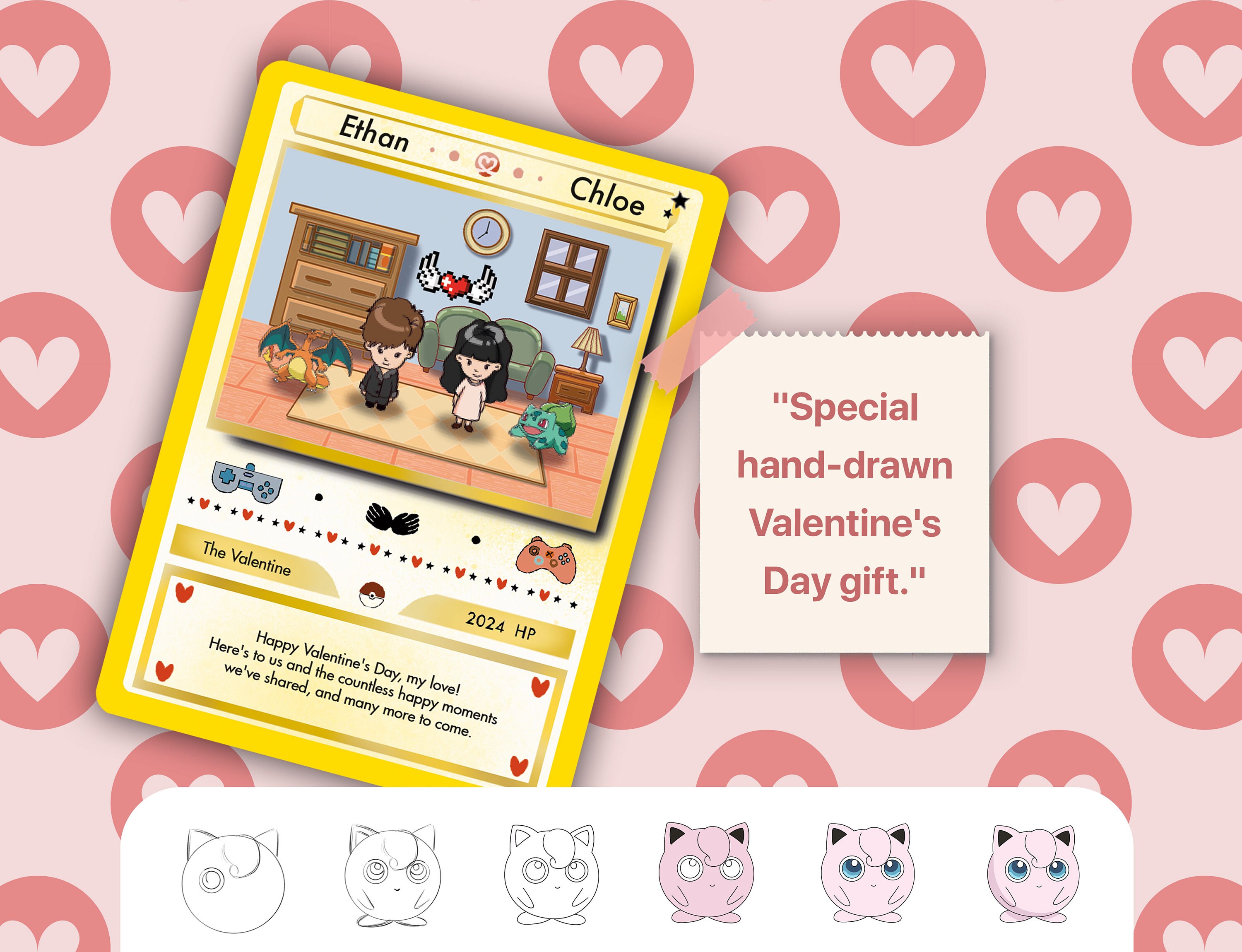 Custom Hand-drawn Pokemon-themed Valentine's Day Card, Valentine Gift ...