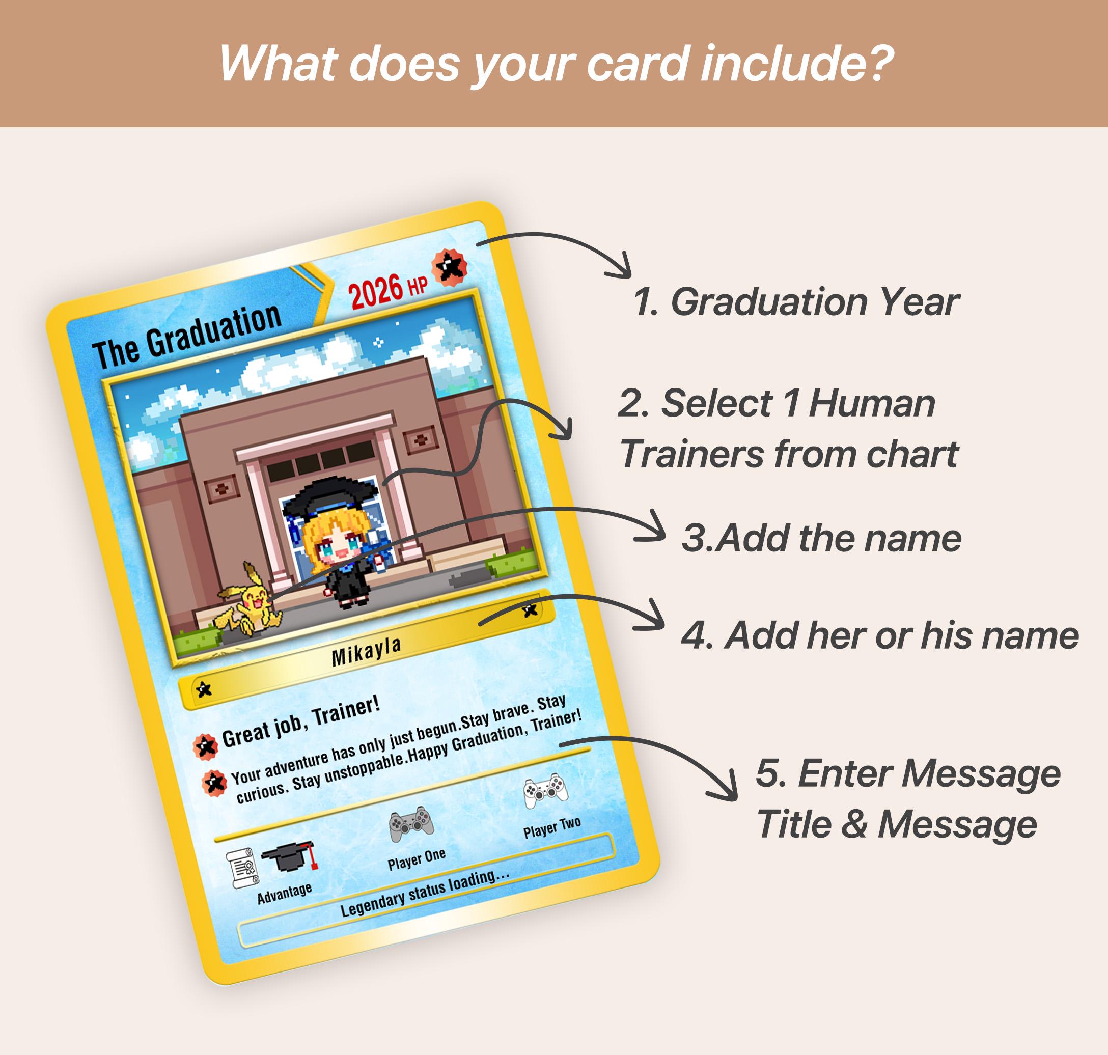 Custom Pokémon Graduation Card, Hand Drawn Pixel Style Diploma Card ...