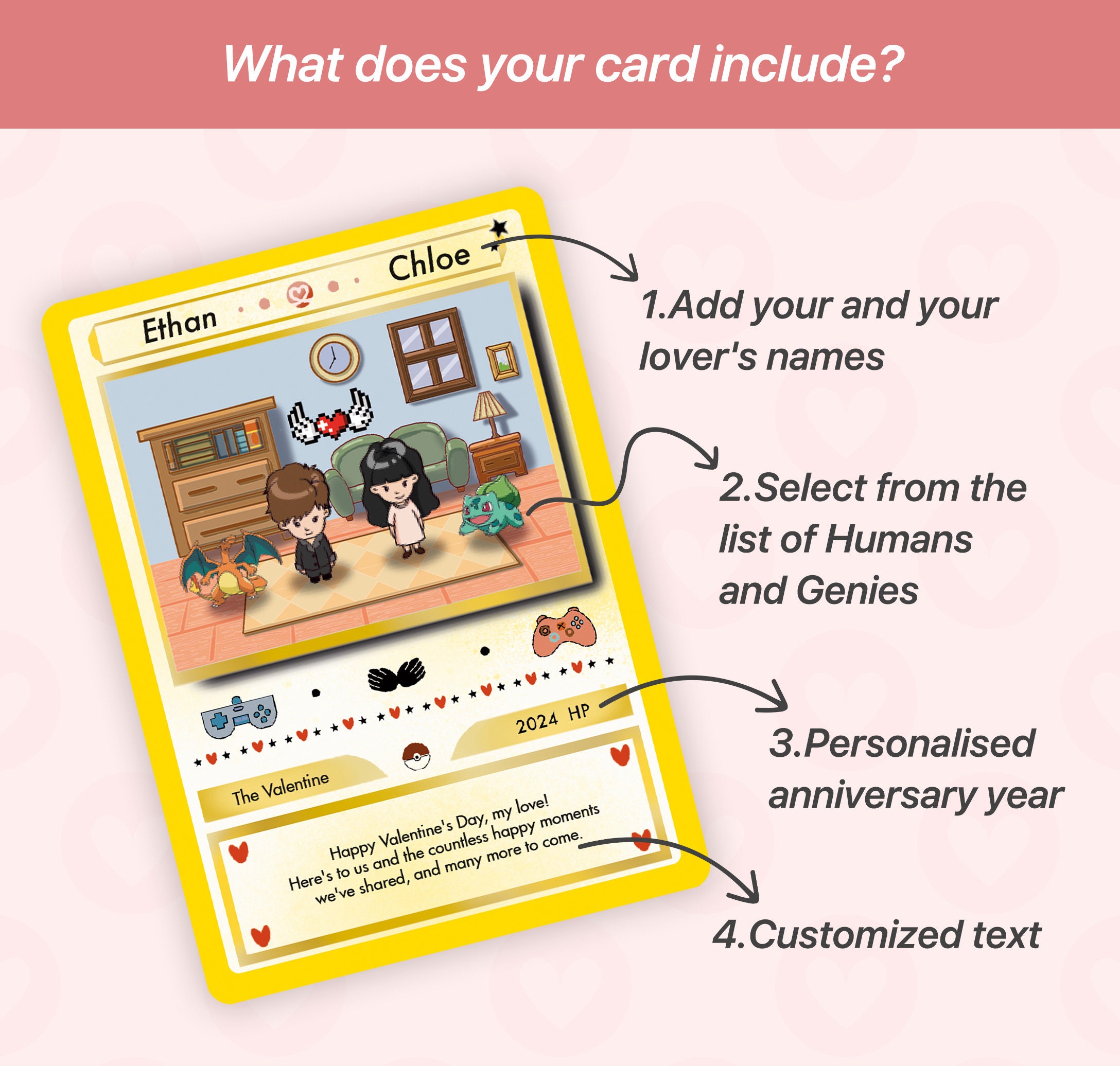 Custom Hand-drawn Pokemon-themed Valentine's Day Card, Valentine Gift ...