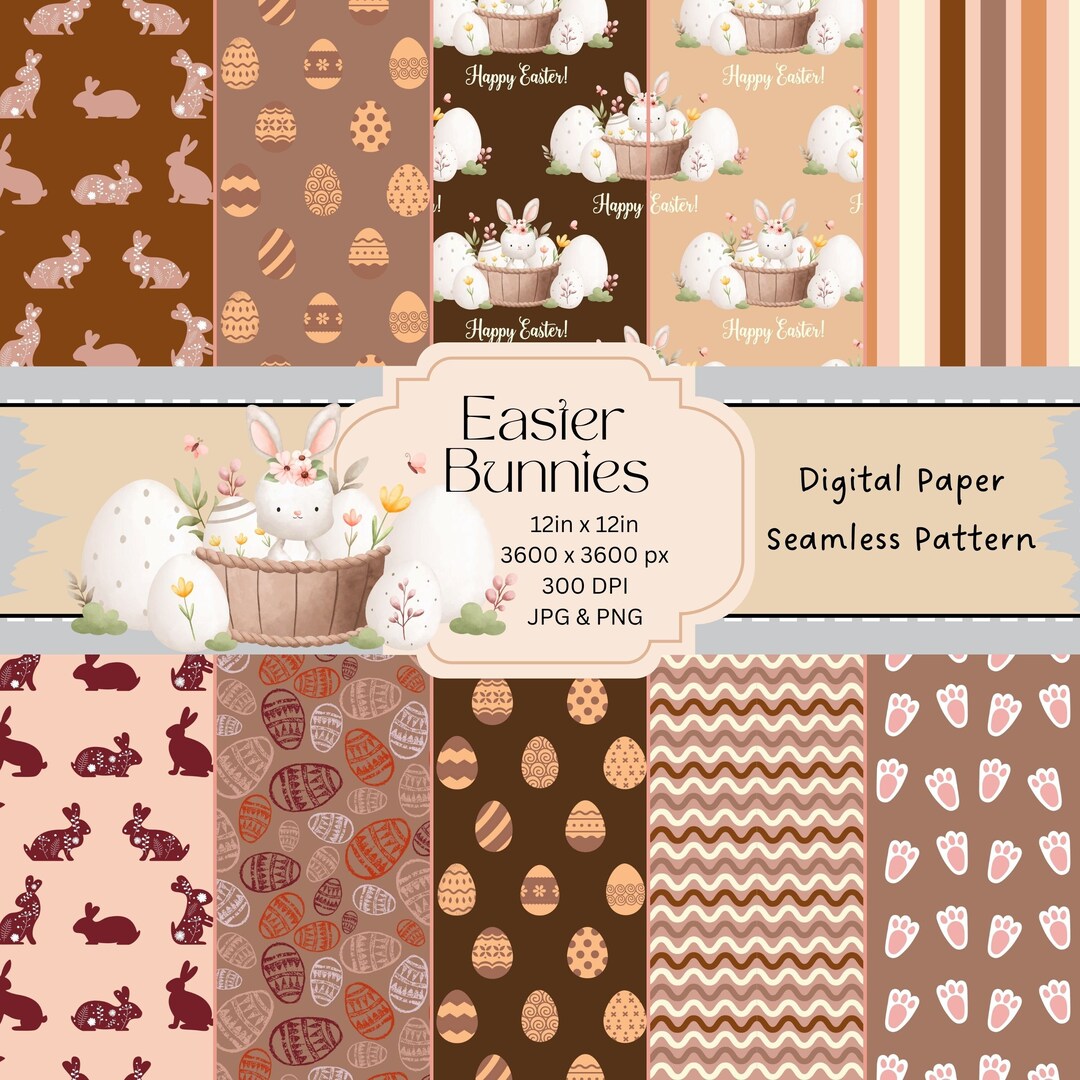 10 Easter Bunny Themed Printable Seamless Patterns, Aesthetic Baby ...