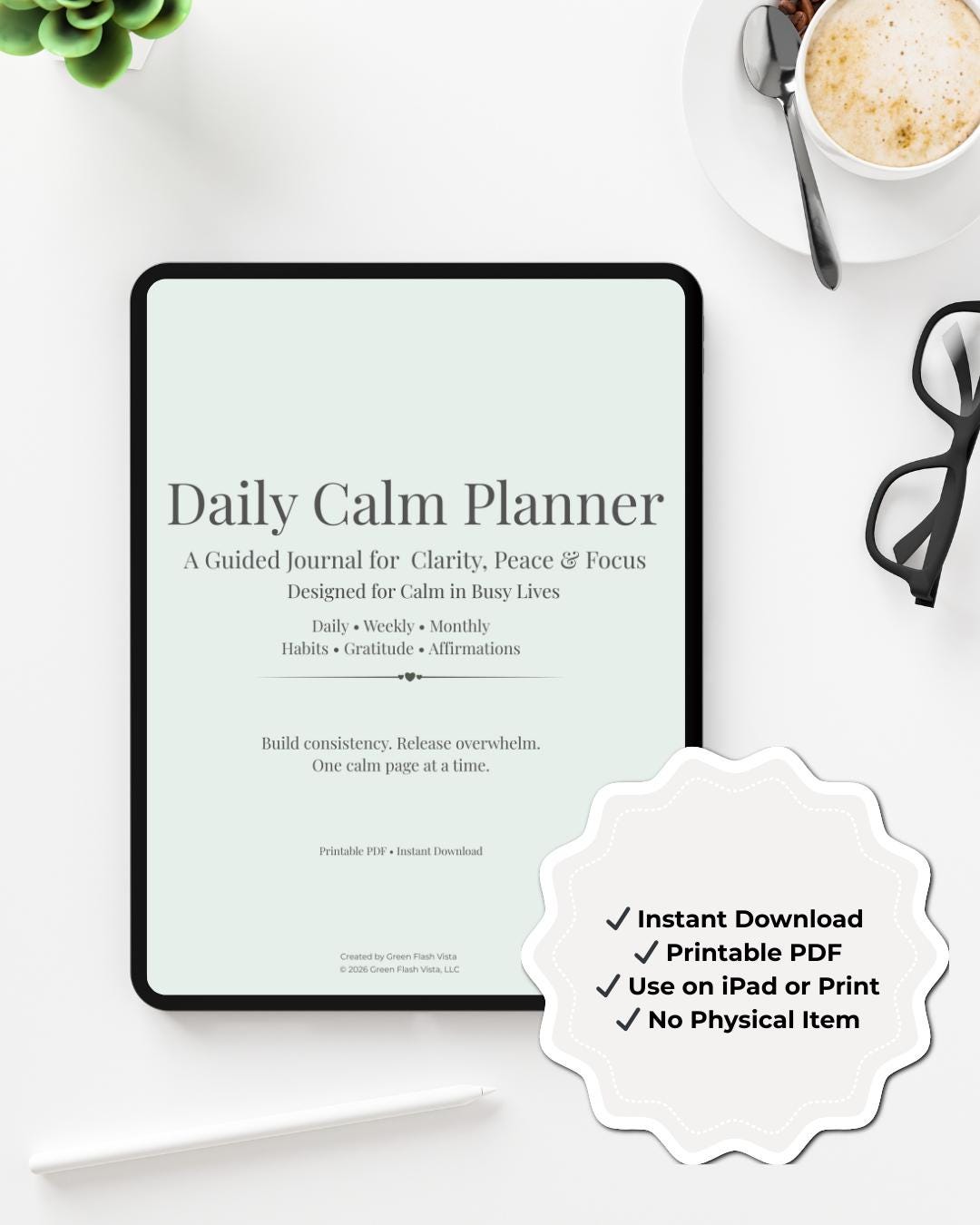 Daily Calm Planner Printable | Undated Self Care Journal & Anxiety ...