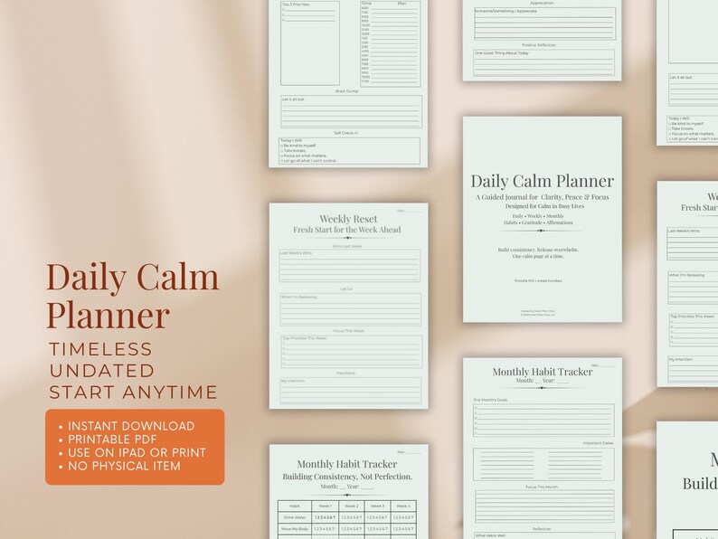 Daily Calm Planner Printable | Undated Self Care Journal & Anxiety ...