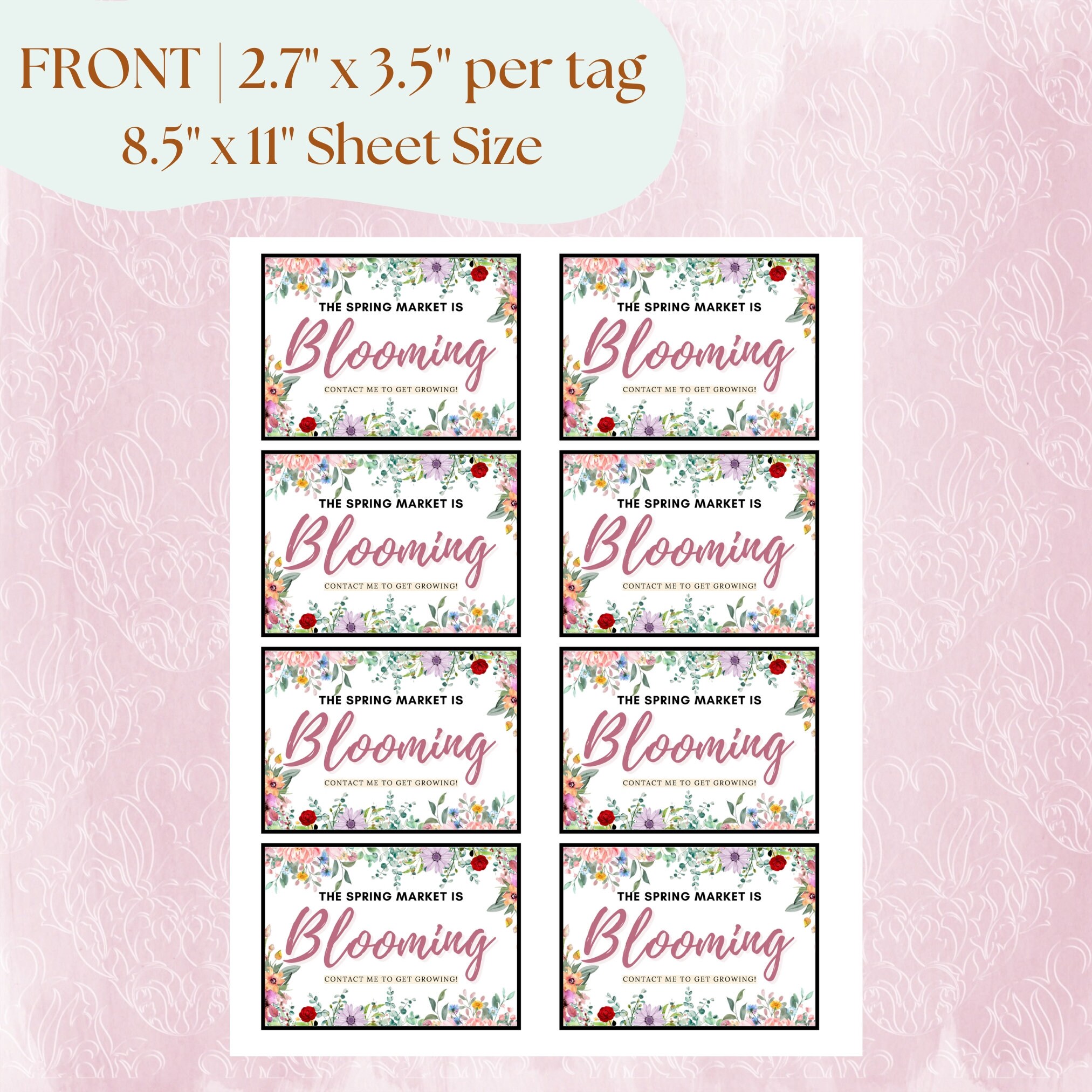 Realtor Spring Blooming Pop by Tag Sheet - Editable Template - Digital ...