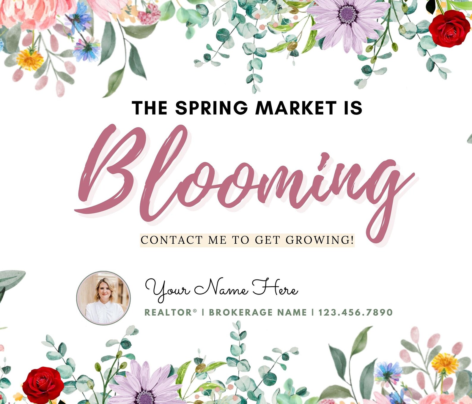 Realtor Spring Blooming Pop by Tag Editable Template Digital April ...