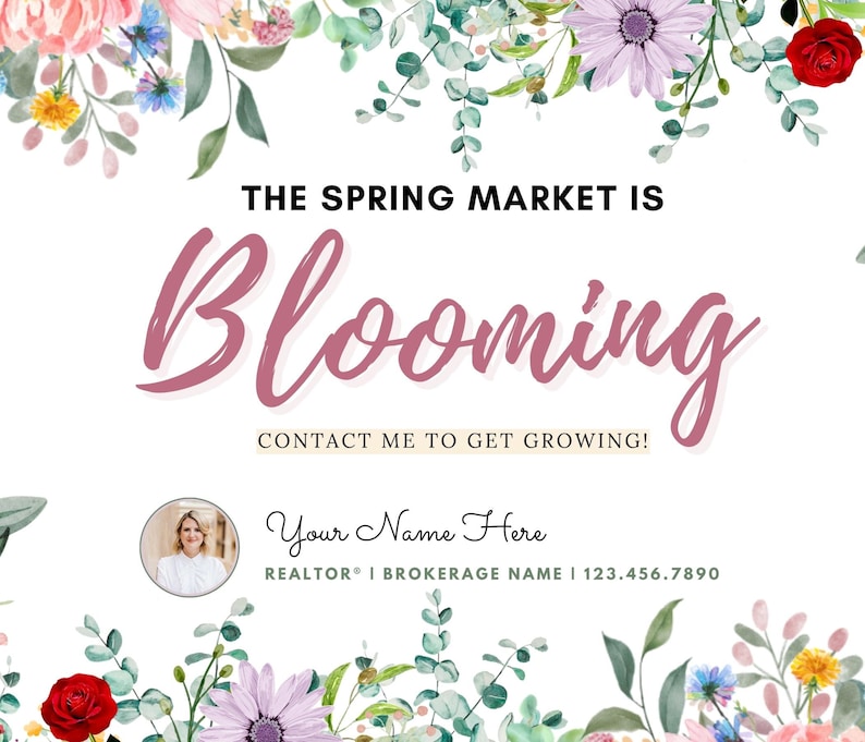 Realtor Spring Blooming Pop by Tag Editable Template Digital April ...