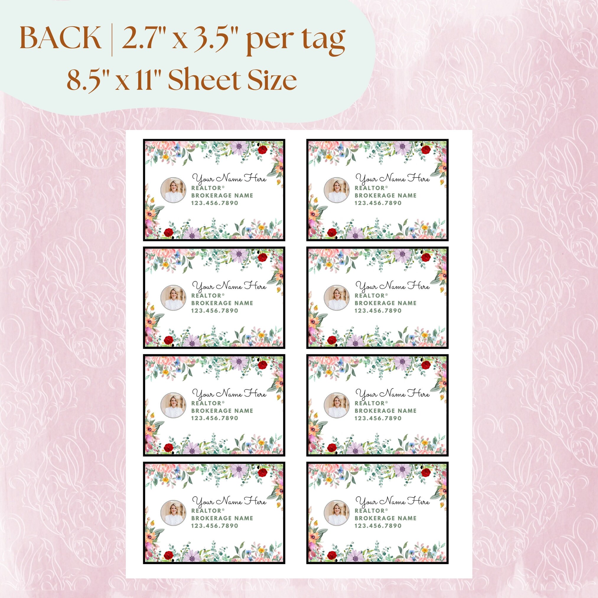 Realtor Spring Blooming Pop by Tag Sheet - Editable Template - Digital ...