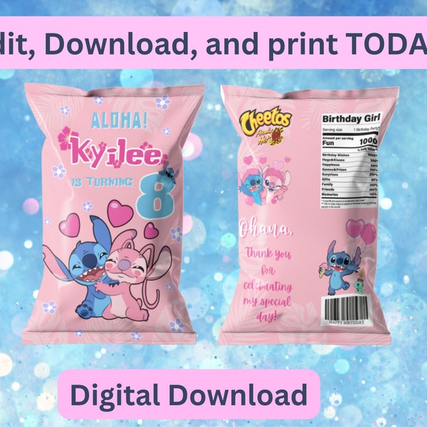 Lilo and Stitch Birthday Chips Bags Personalized Chip Bags - Etsy
