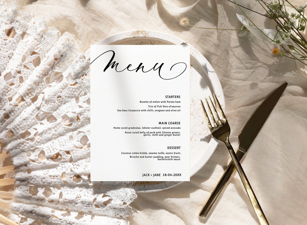 Minimalist Printable Menu Card Printable Dinner Card - Etsy