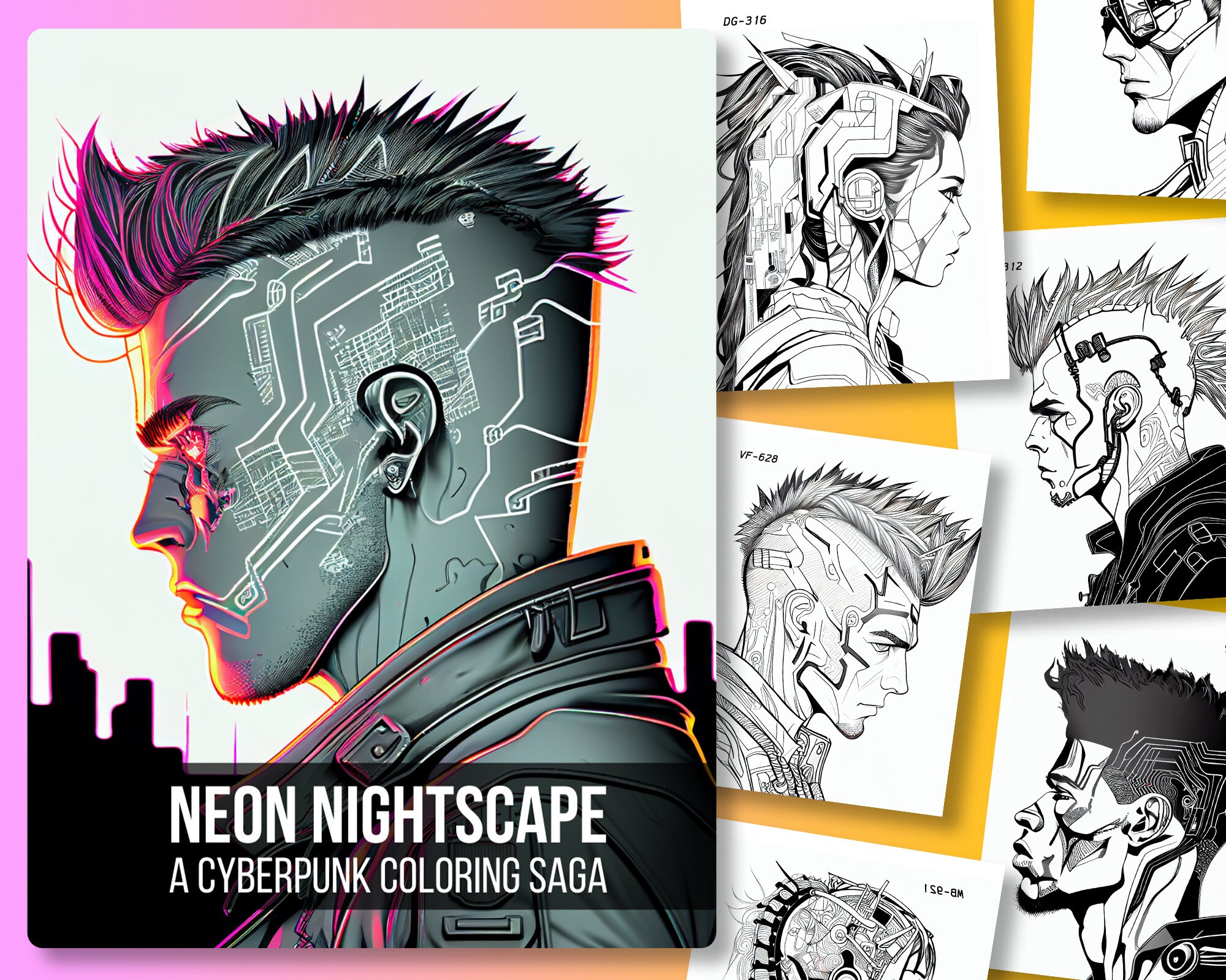 Neon Nightscape: A Cyberpunk Coloring Saga Adult Dystopian Cyberpunk ...