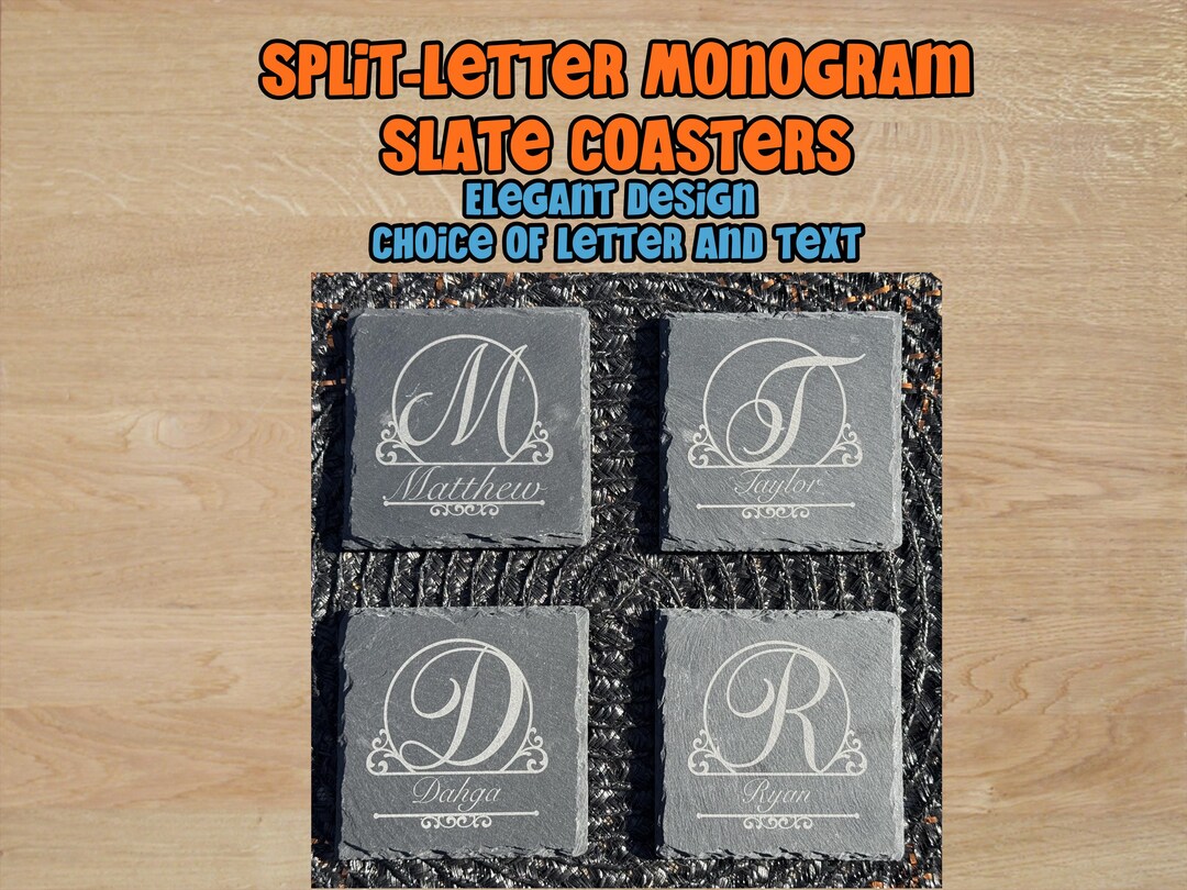 Split Monogram Elegant Coasters Laser-engraved Slate 4-inch Square - Etsy