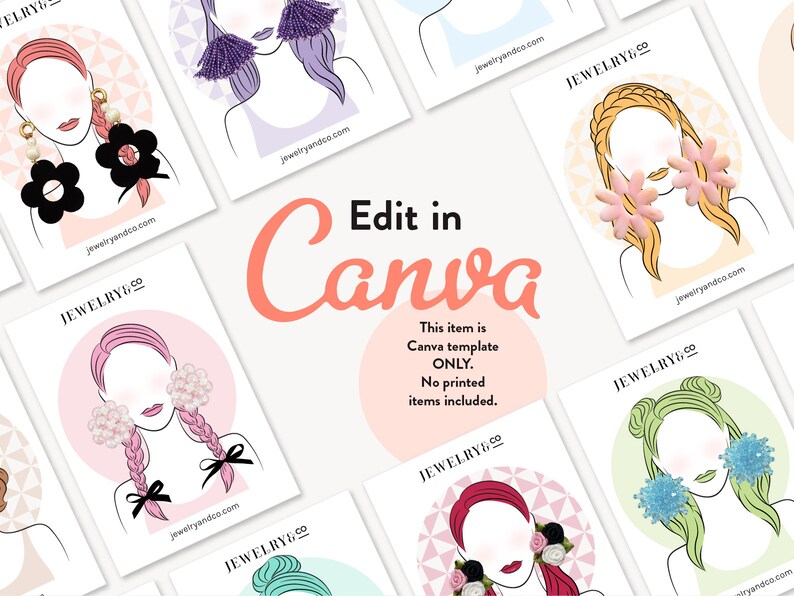 Pastel Earring Card Template Canva, Jewelry Display Card Editable, Girl ...