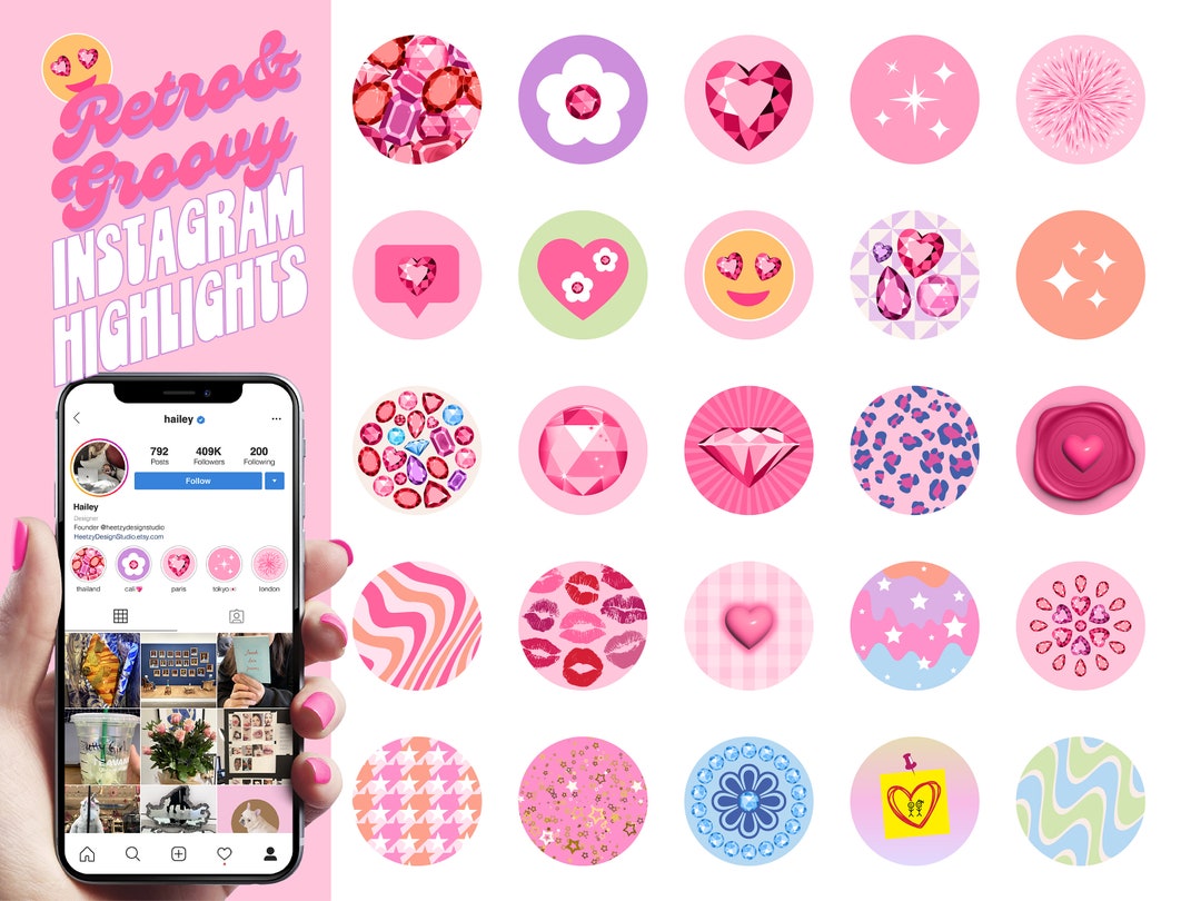 25 Preppy Pink Retro Instagram Highlight Covers for Instagram Story ...