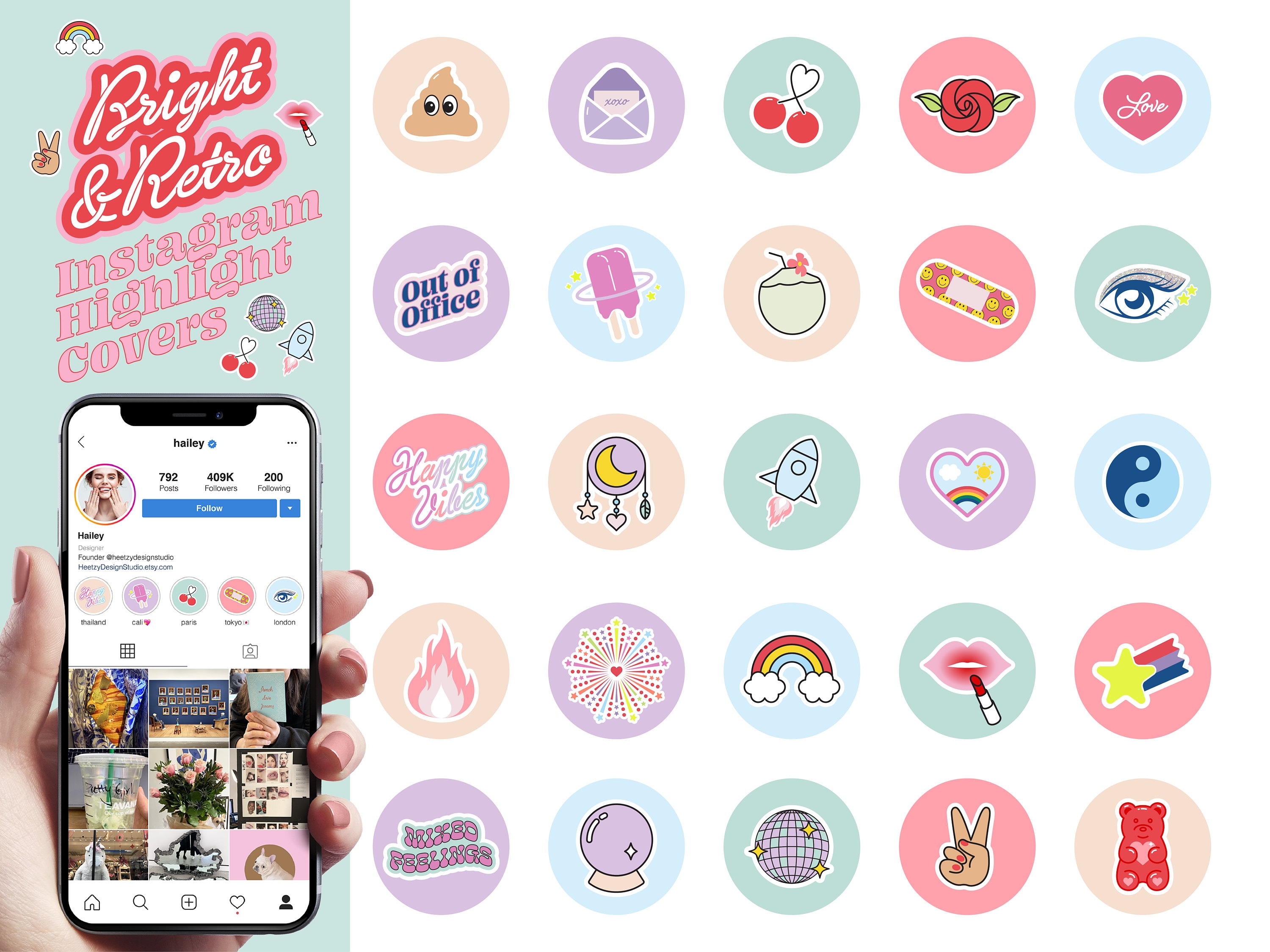 25 Bright Retro Instagram Highlight Covers - Covers for Instagram ...
