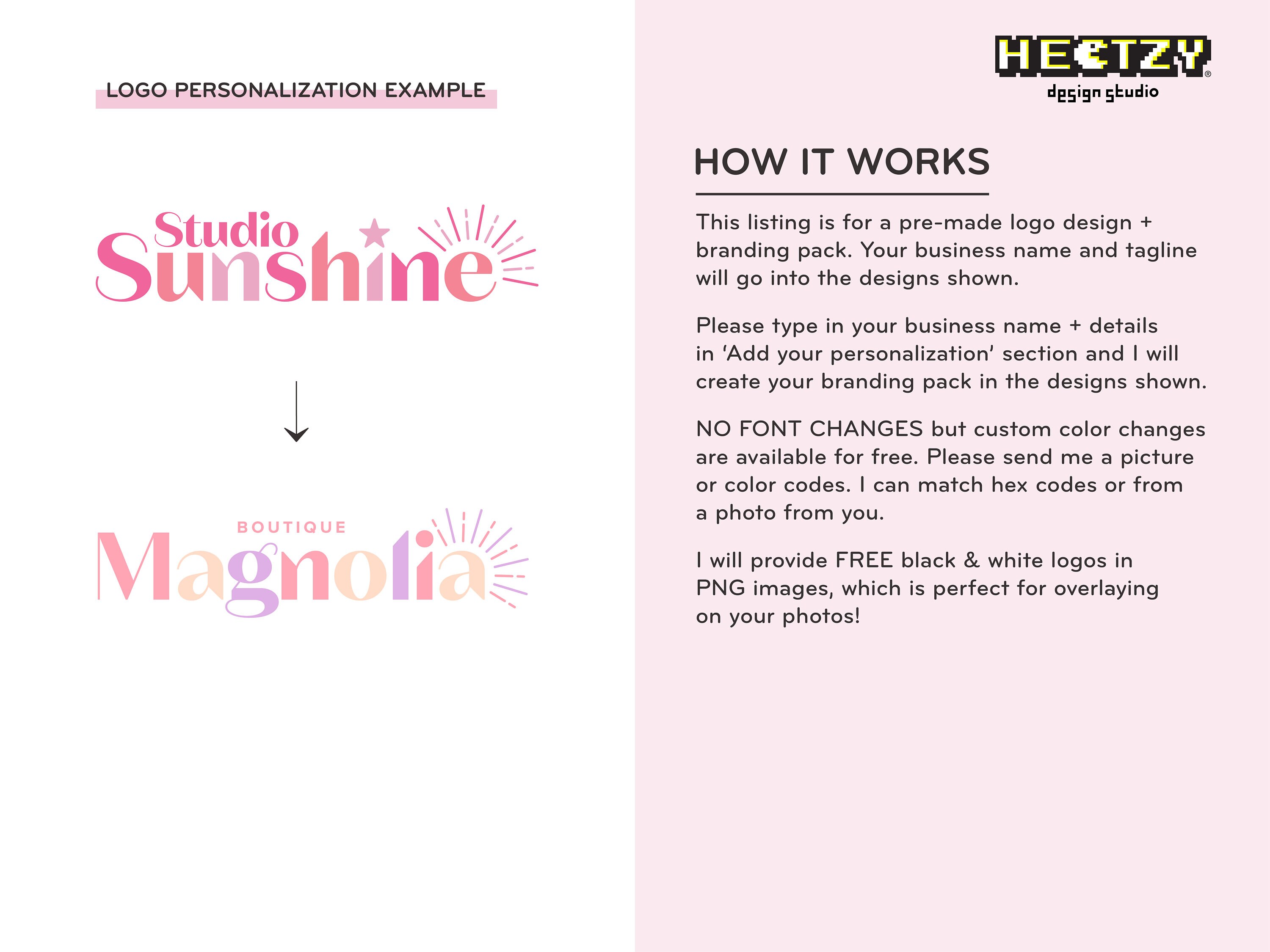 Pink Peach Sparkle Logo Design Colorful Logo Small Business Logo Bright ...