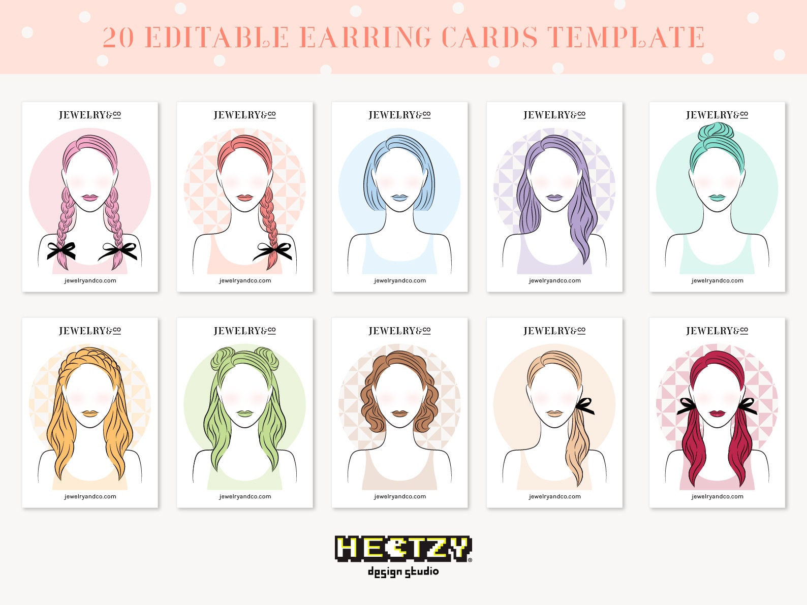 Pastel Earring Card Template Canva, Jewelry Display Card Editable, Girl ...