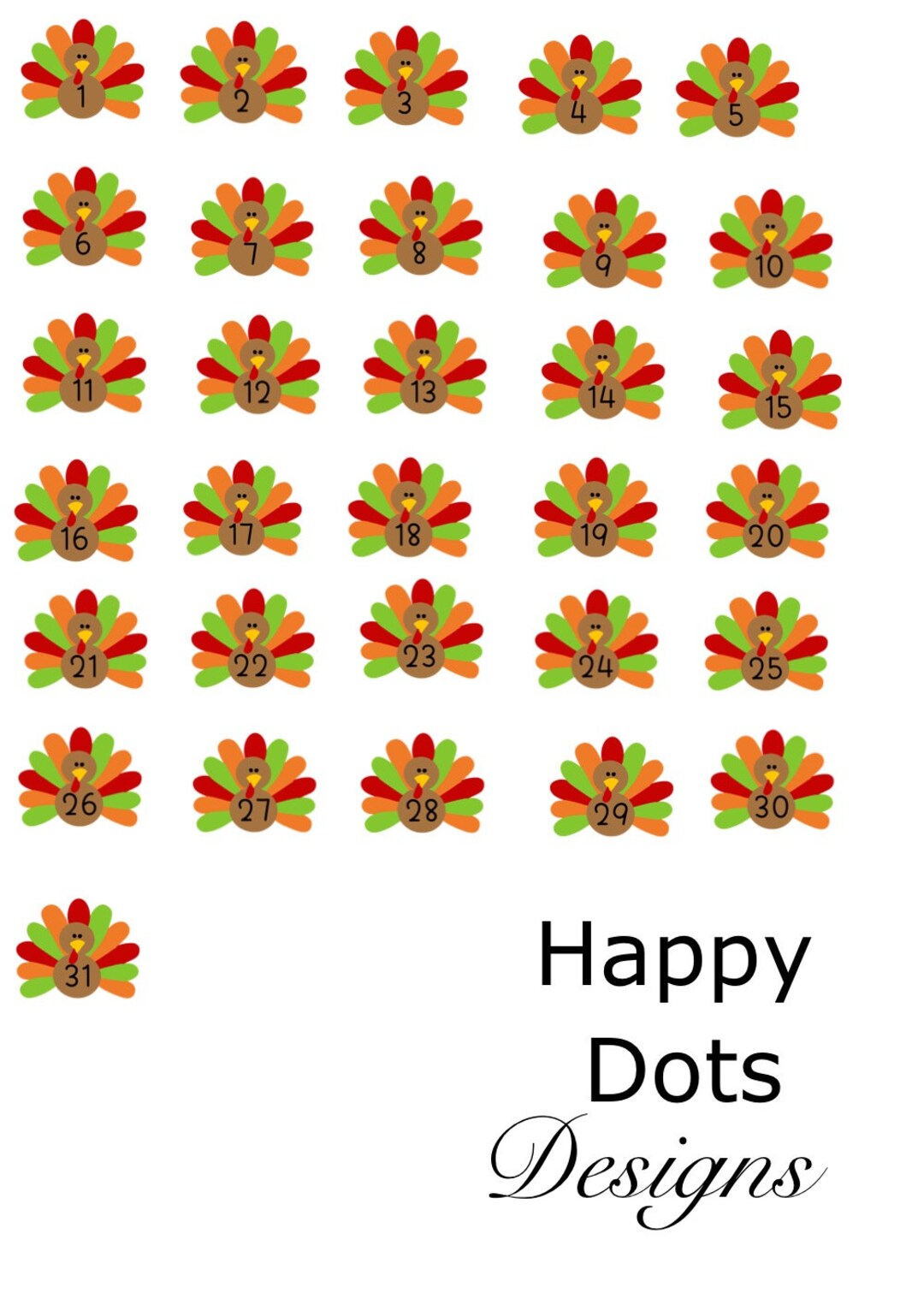 Thanksgiving Turkey Digital Date Dots for Goodnotes - Etsy