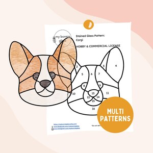PATTERN PACK Corgi Stained Glass Pattern, Printable Glasswork Pattern ...