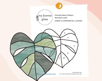 Monstera Leaf Pattern for Stained Glass, Stained Glass Pattern ...