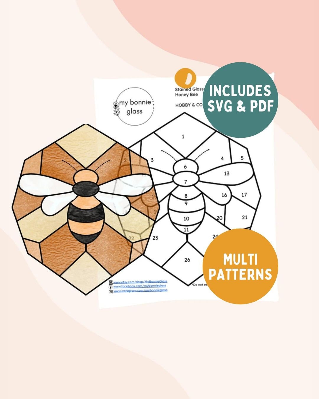Honey Bee Stained Glass Pattern - Etsy