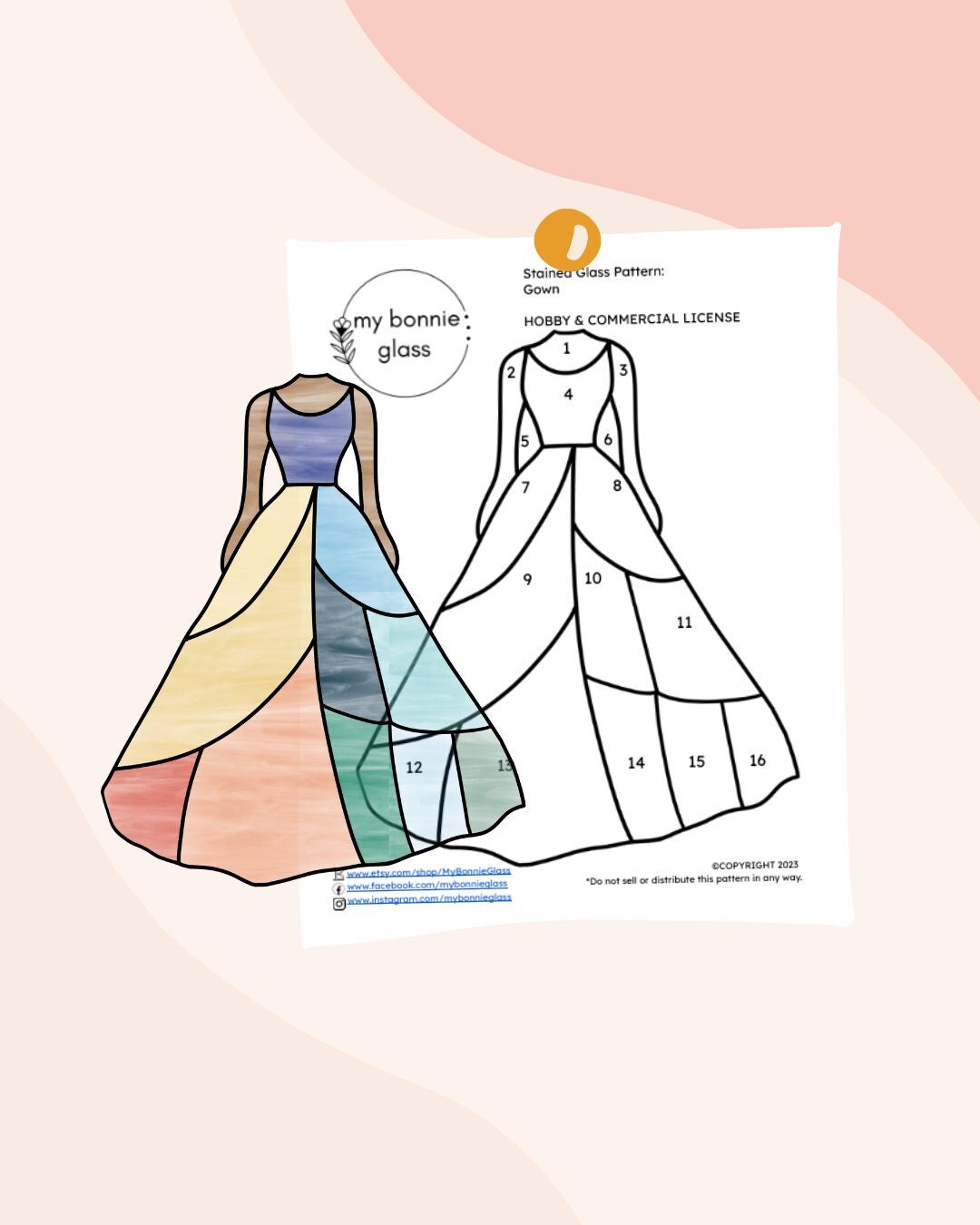 PATTERN Gown Stained Glass Pattern, Printable Glasswork Pattern ...