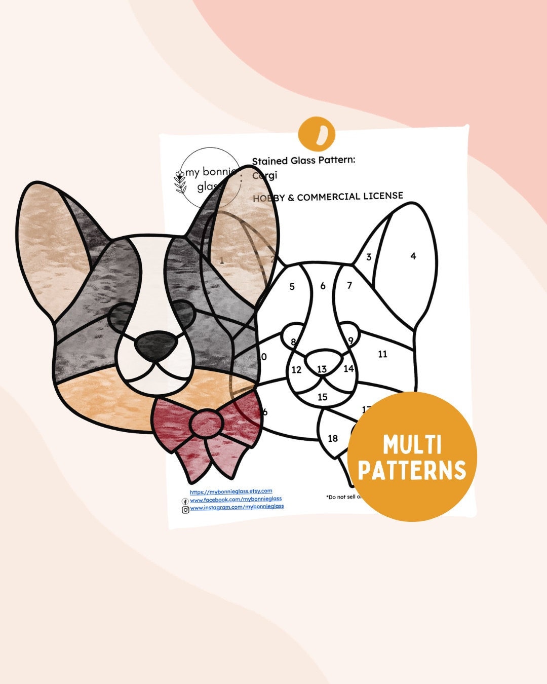 PATTERN PACK Corgi Stained Glass Pattern, Printable Glasswork Pattern ...