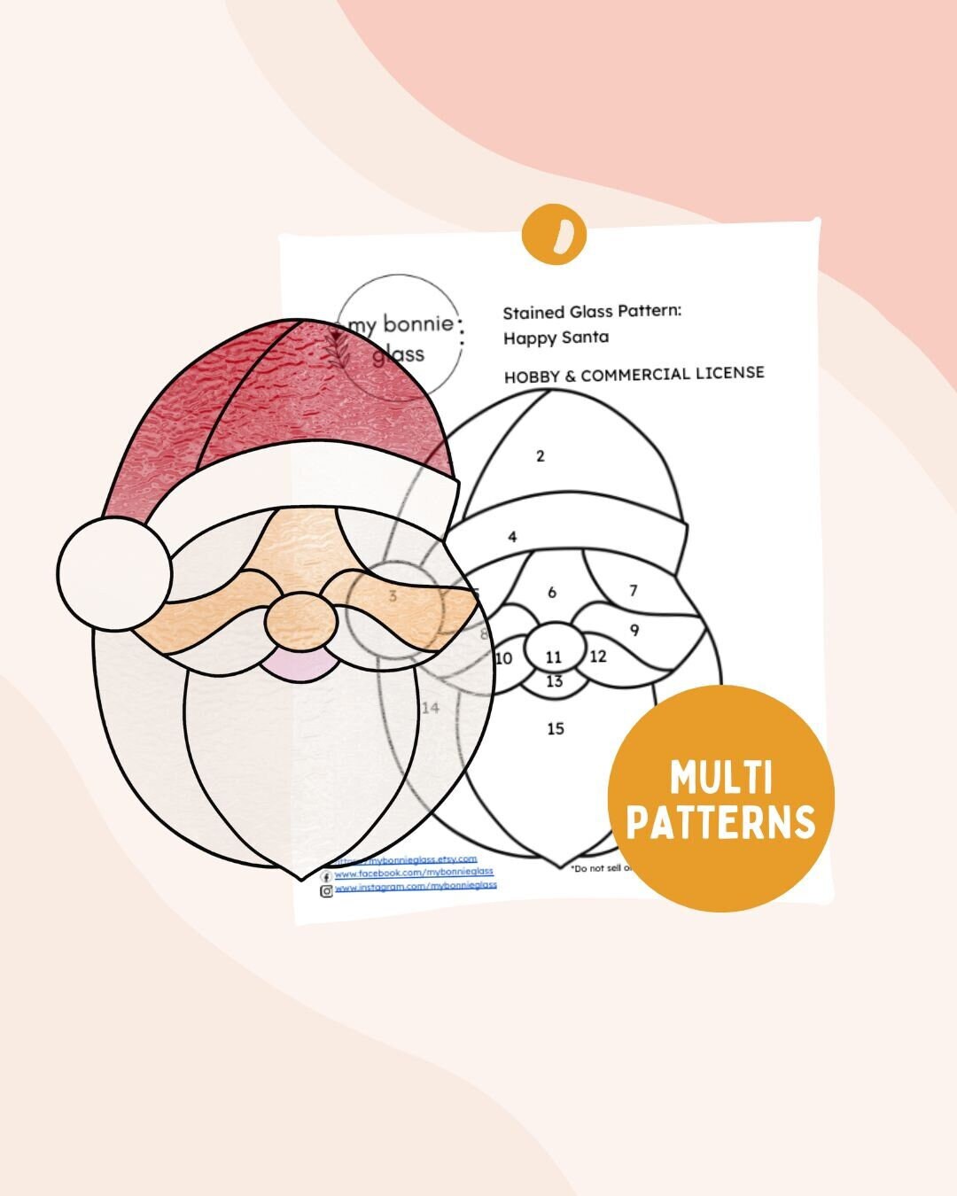 Happy Santa Stained Glass Pattern - Etsy