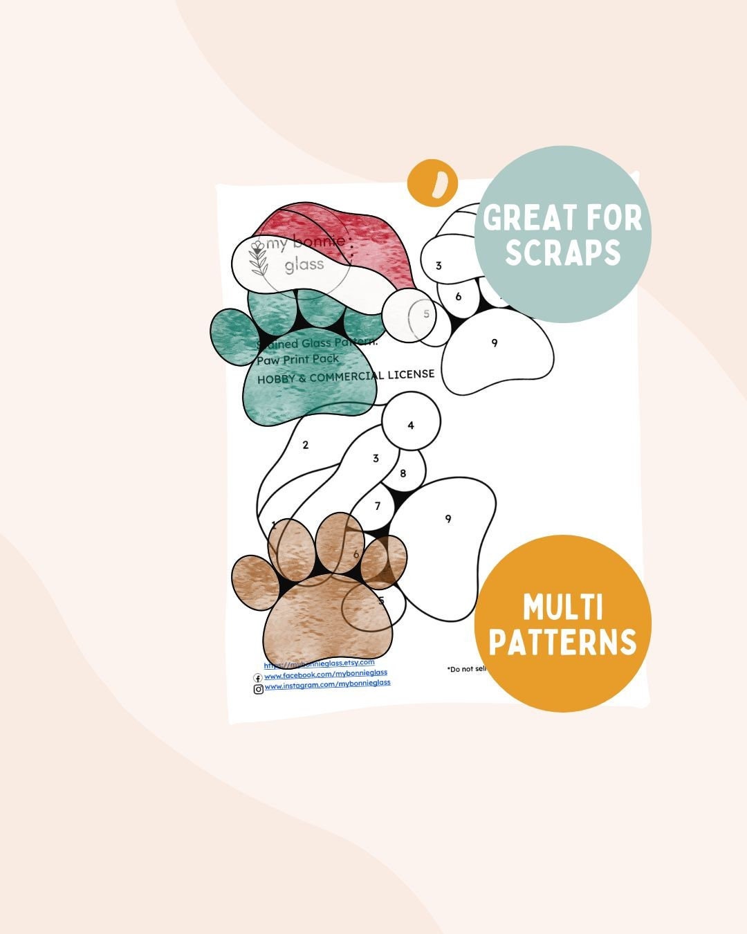 Paw Print Stained Glass Pattern Pack - Etsy
