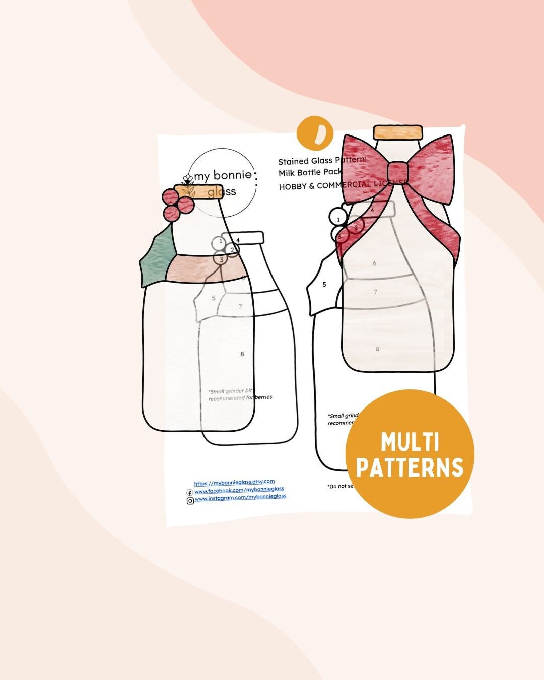 Milk Bottle Stained Glass Pattern Pack - Etsy