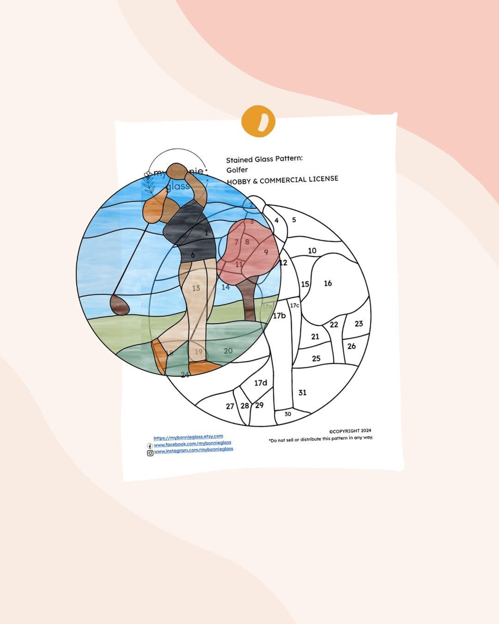 Golfer Stained Glass Pattern - Etsy