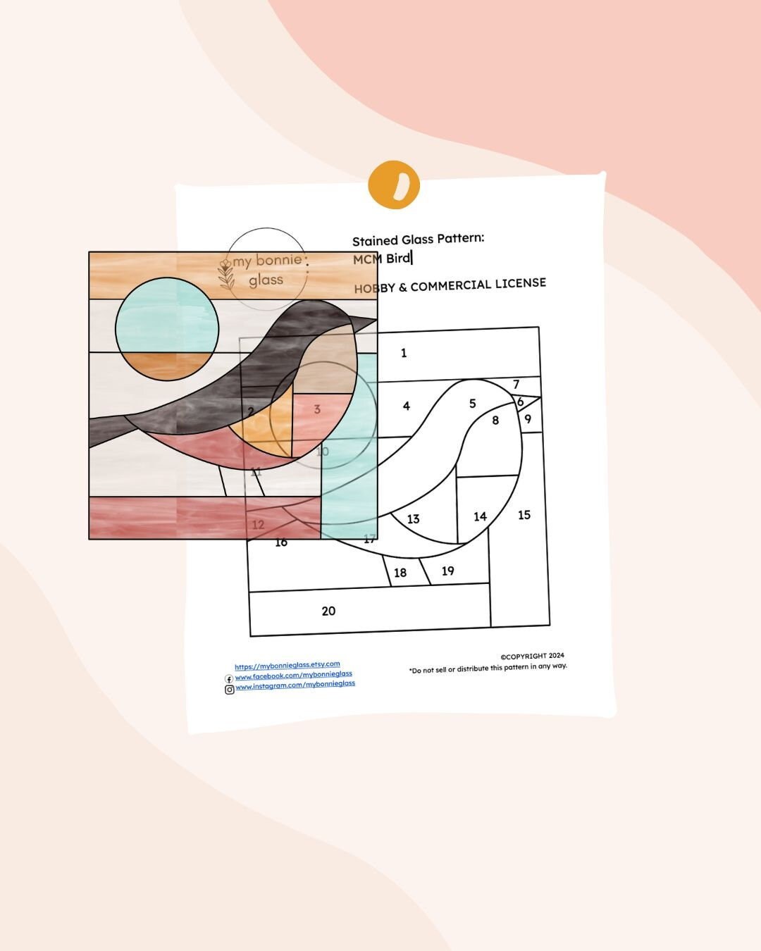 MCM Bird Stained Glass Pattern - Etsy