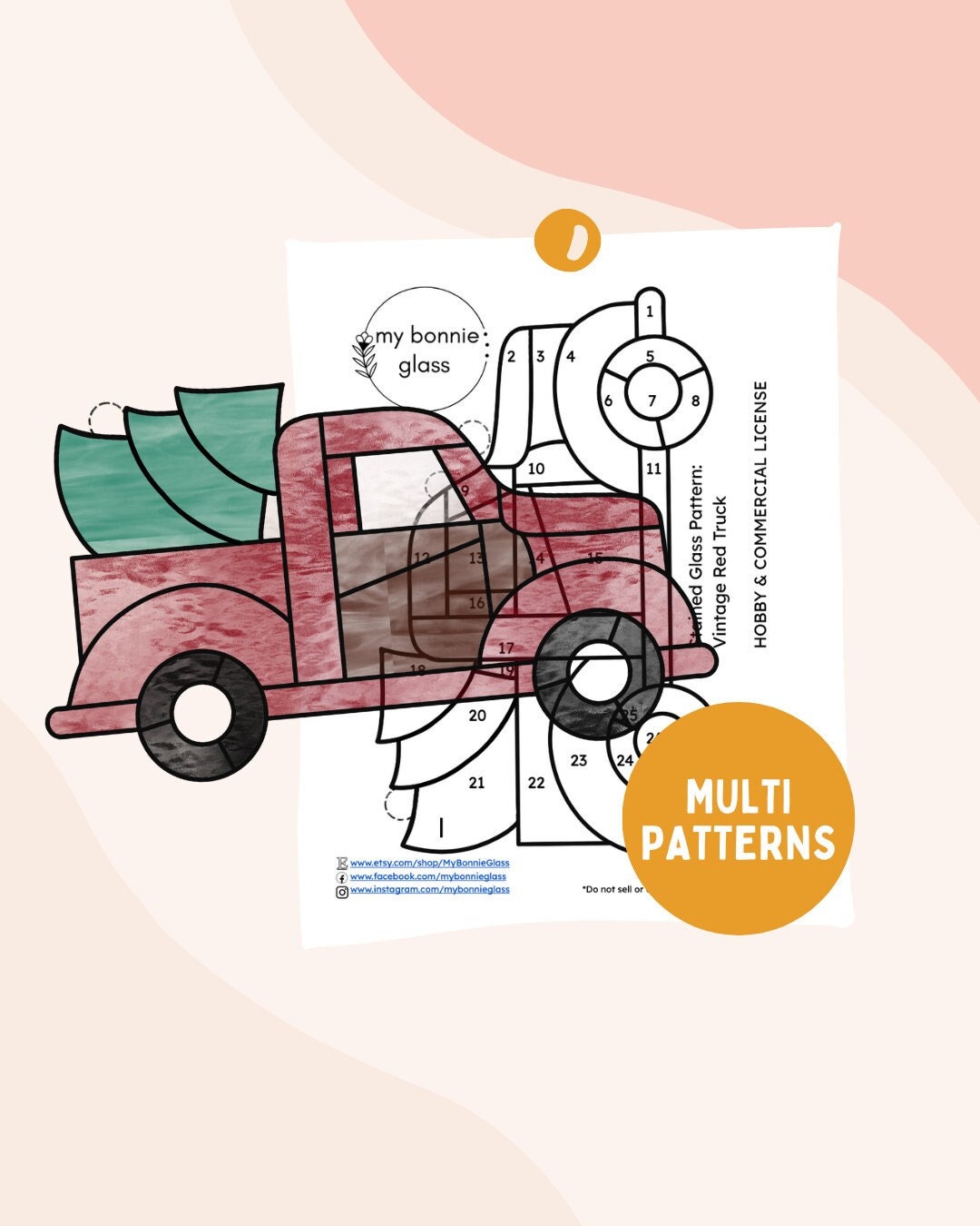 Vintage Red Truck Stained Glass Pattern Pack - Etsy