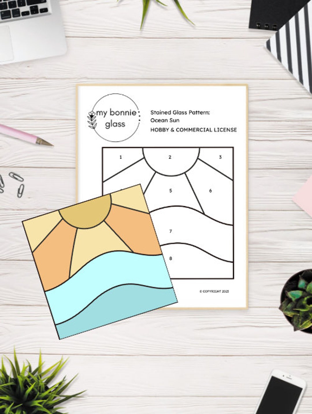 PATTERN Ocean Sun Stained Glass Pattern Printable Stained - Etsy