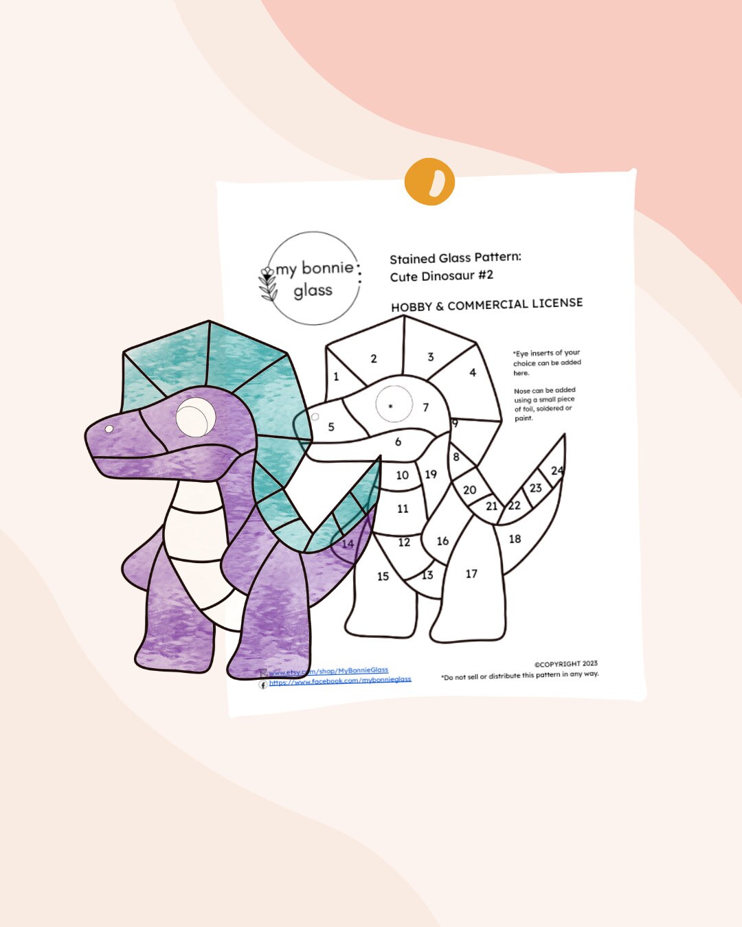 Cute Dinosaur #2 Stained Glass Pattern - Etsy