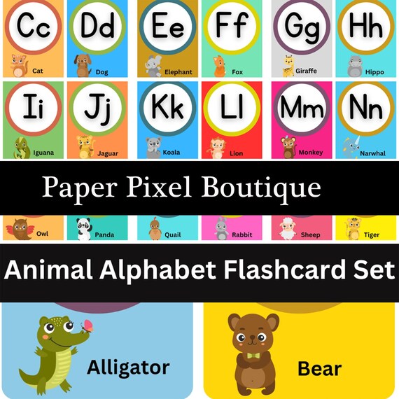 Alphabet Flash Cards Animal Alphabet Card Set Instant Animal Alphabet