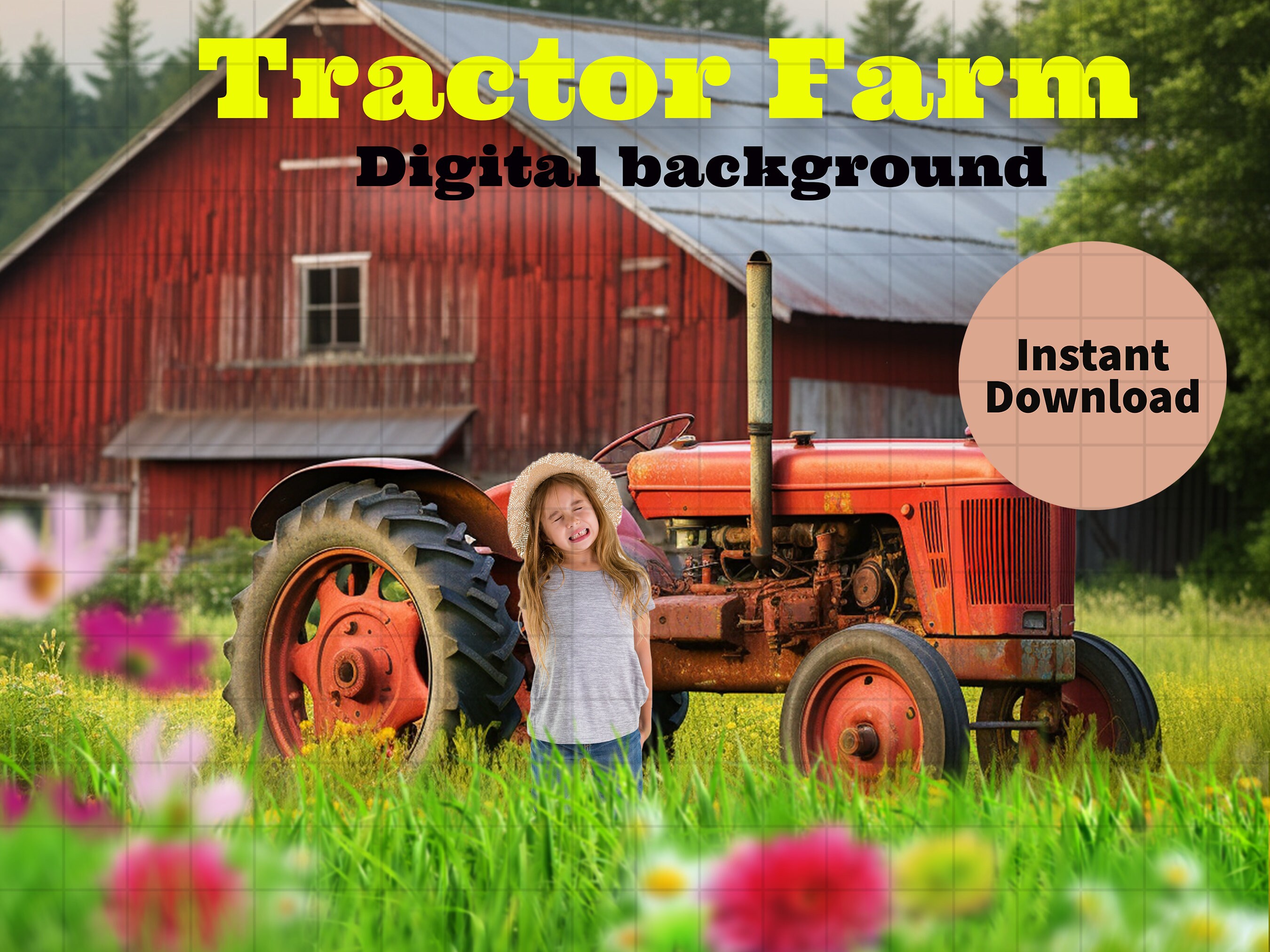 A Vintage Tractor Farm Digital Background, Backdrop for Photoshop ...
