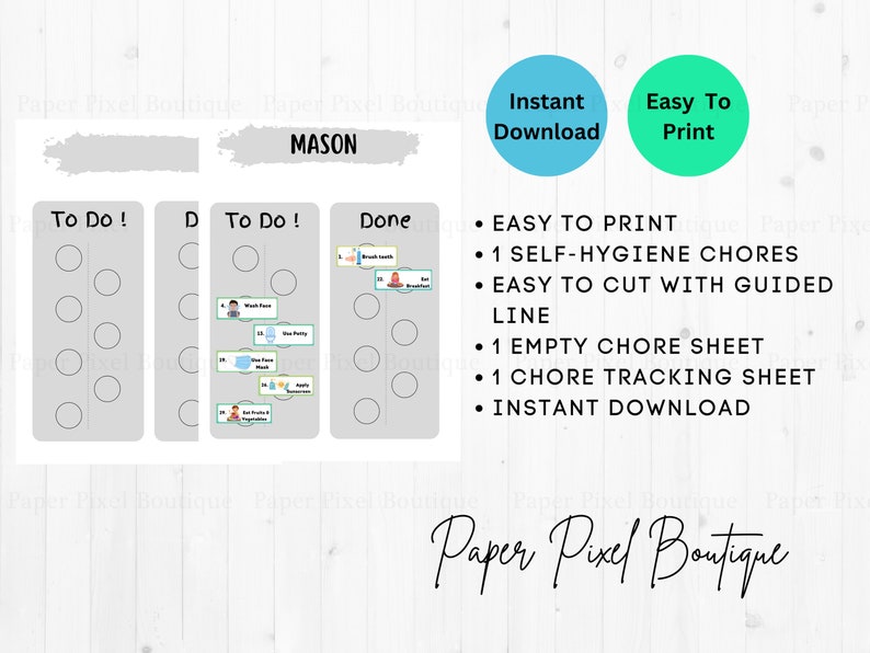 Self Hygiene Chores, Printable Personal Hygiene Chart Checklist for ...