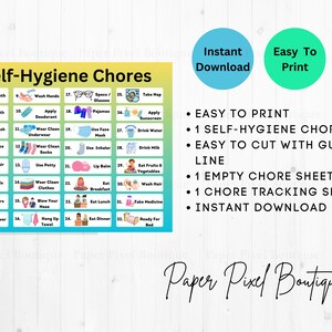 Self Hygiene Chores, Printable Personal Hygiene Chart Checklist for ...