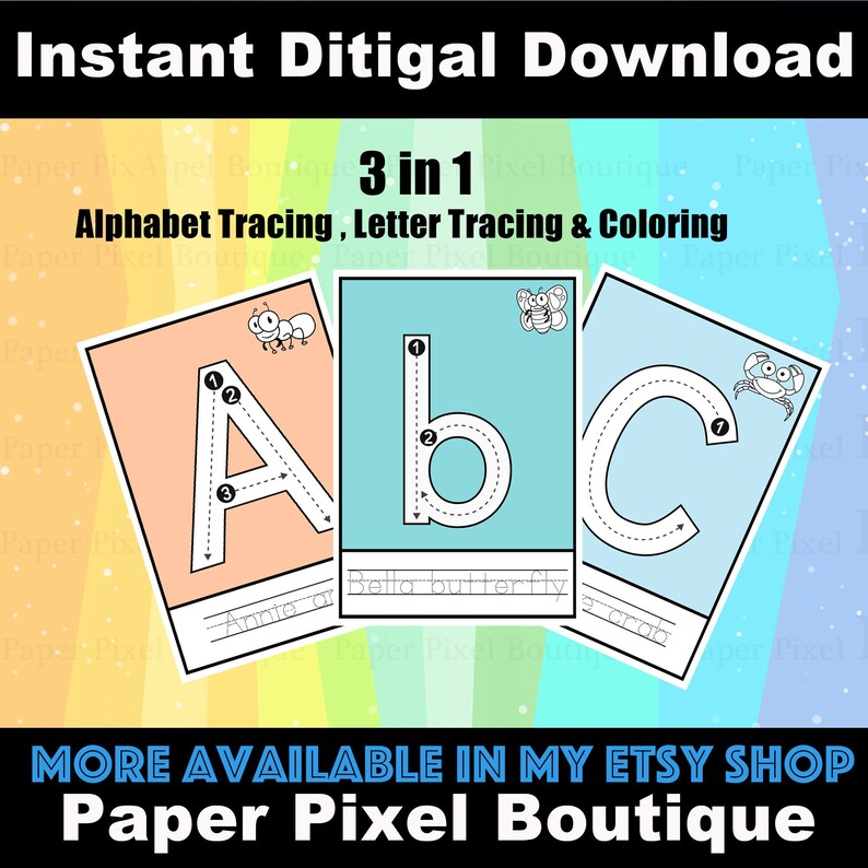 3-in-1 Alphabet Tracing 52 Flashcards Printable Lowercase and Uppercase ...