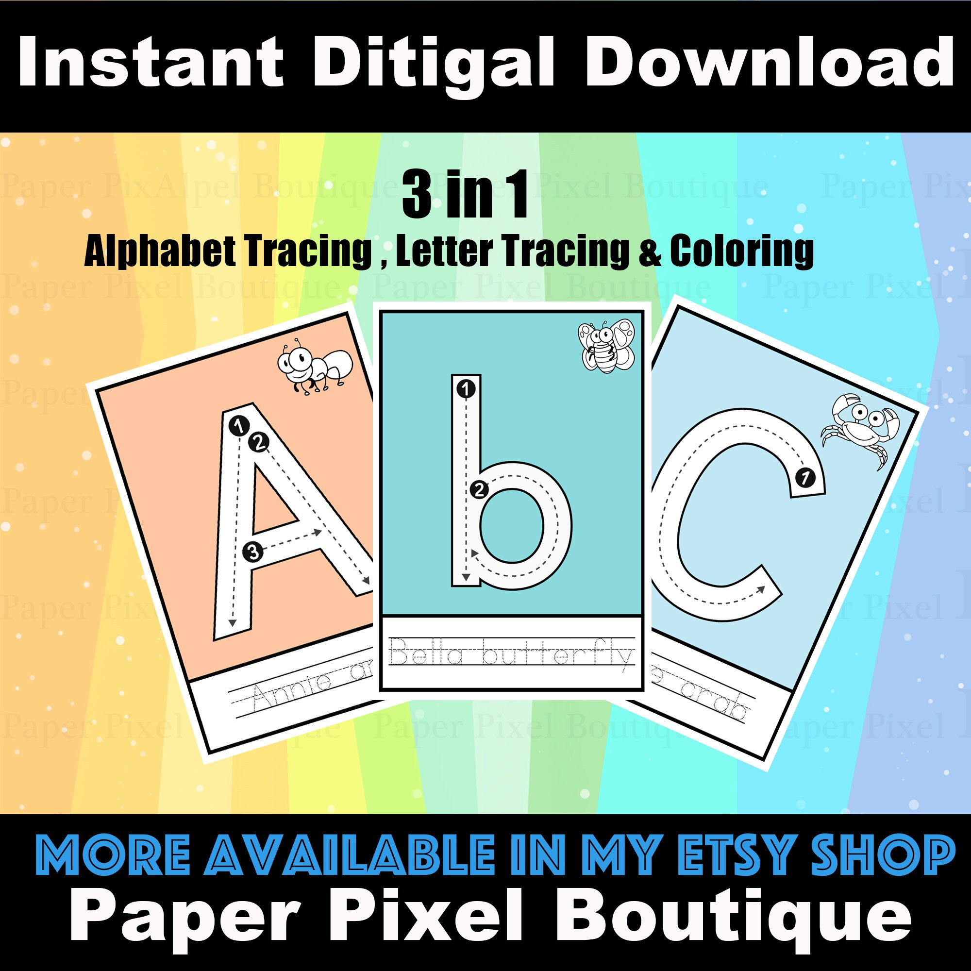 3-in-1 Alphabet Tracing 52 Flashcards Printable Lowercase and Uppercase ...