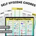 Self Hygiene Chores, Printable Personal Hygiene Chart Checklist for ...