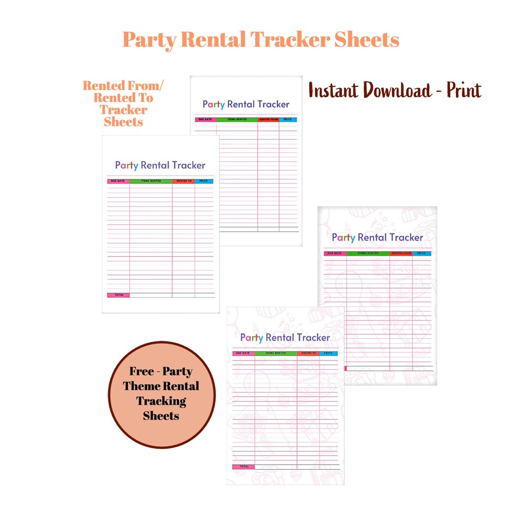 Printable Party Rental Tracker Sheets: Event Planning (instant Download ...