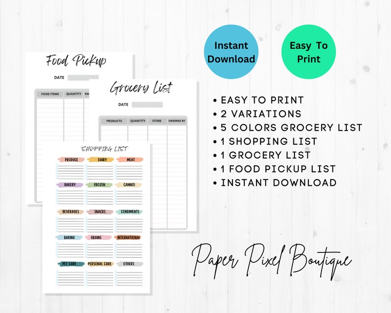 Printable Grocery List: Colorful Shopping List Template (digital ...