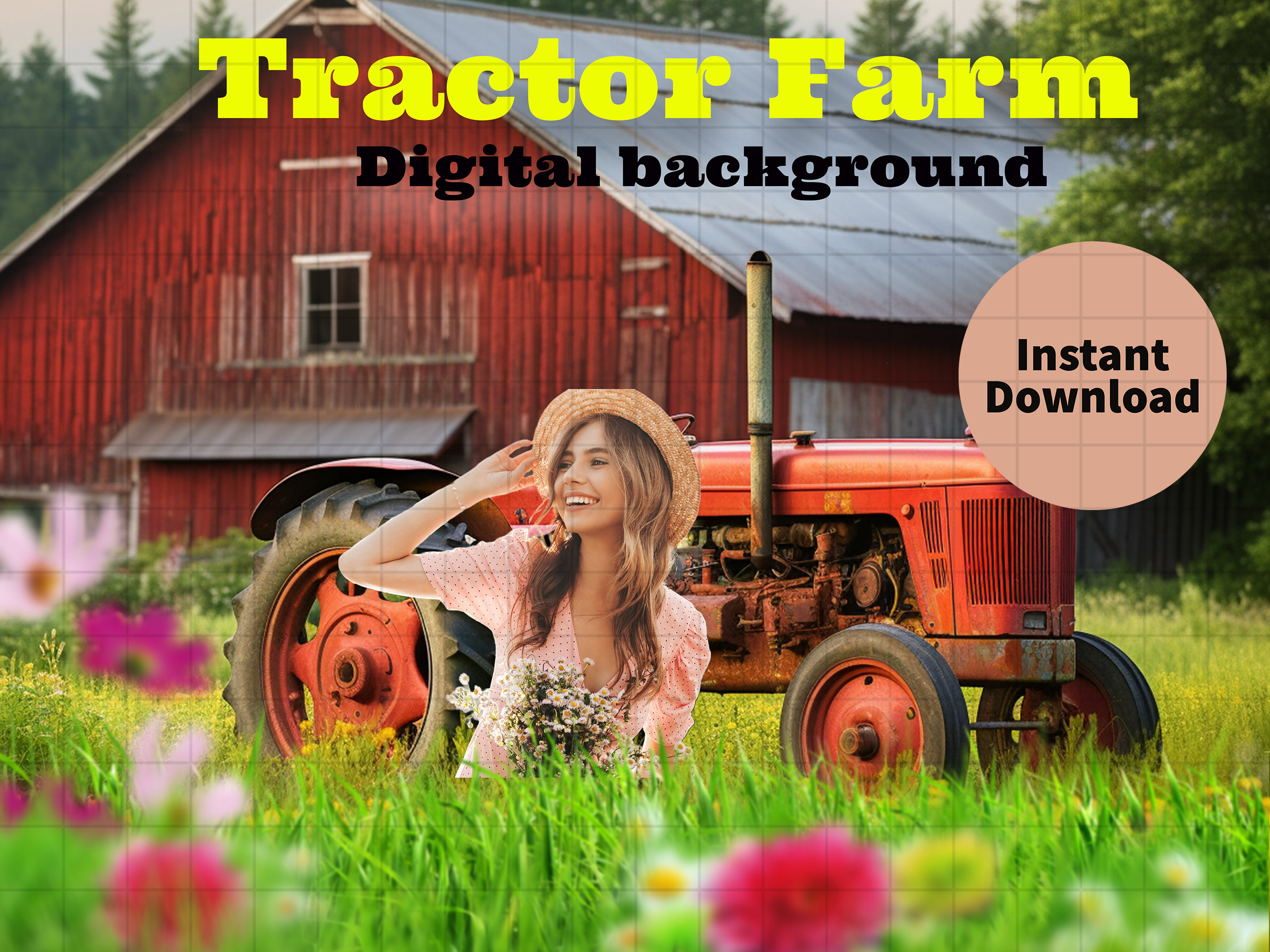 A Vintage Tractor Farm Digital Background, Backdrop for Photoshop ...