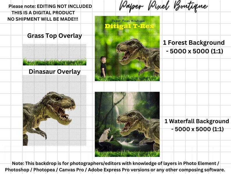 Roar With T-rex Dinosaur Background Digital - Forest and Waterfall ...