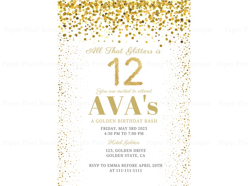 Editable Gold Birthday Invitation for 1st to 16th Birthday Invite 13th ...