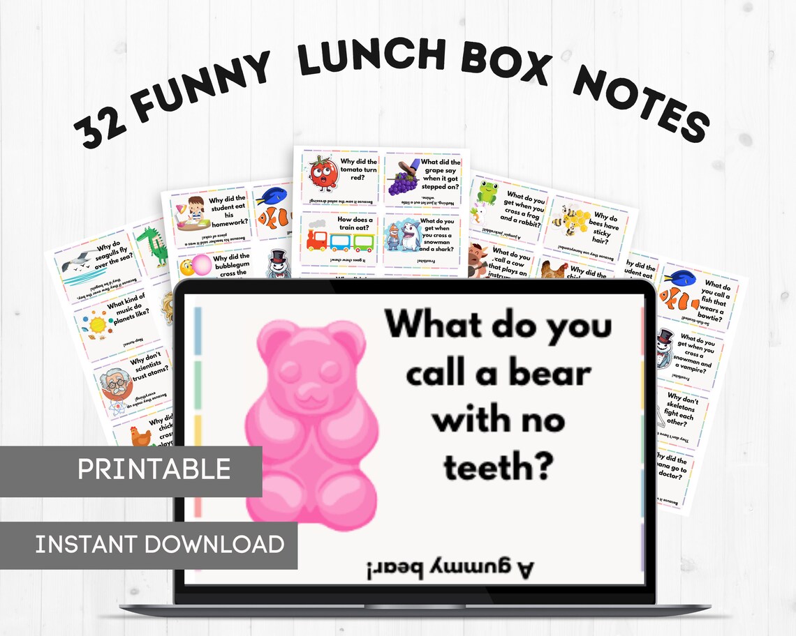 32 Funny Lunch Box Notes for Kids, Boxes Lunches Notes, Printable Jokes ...