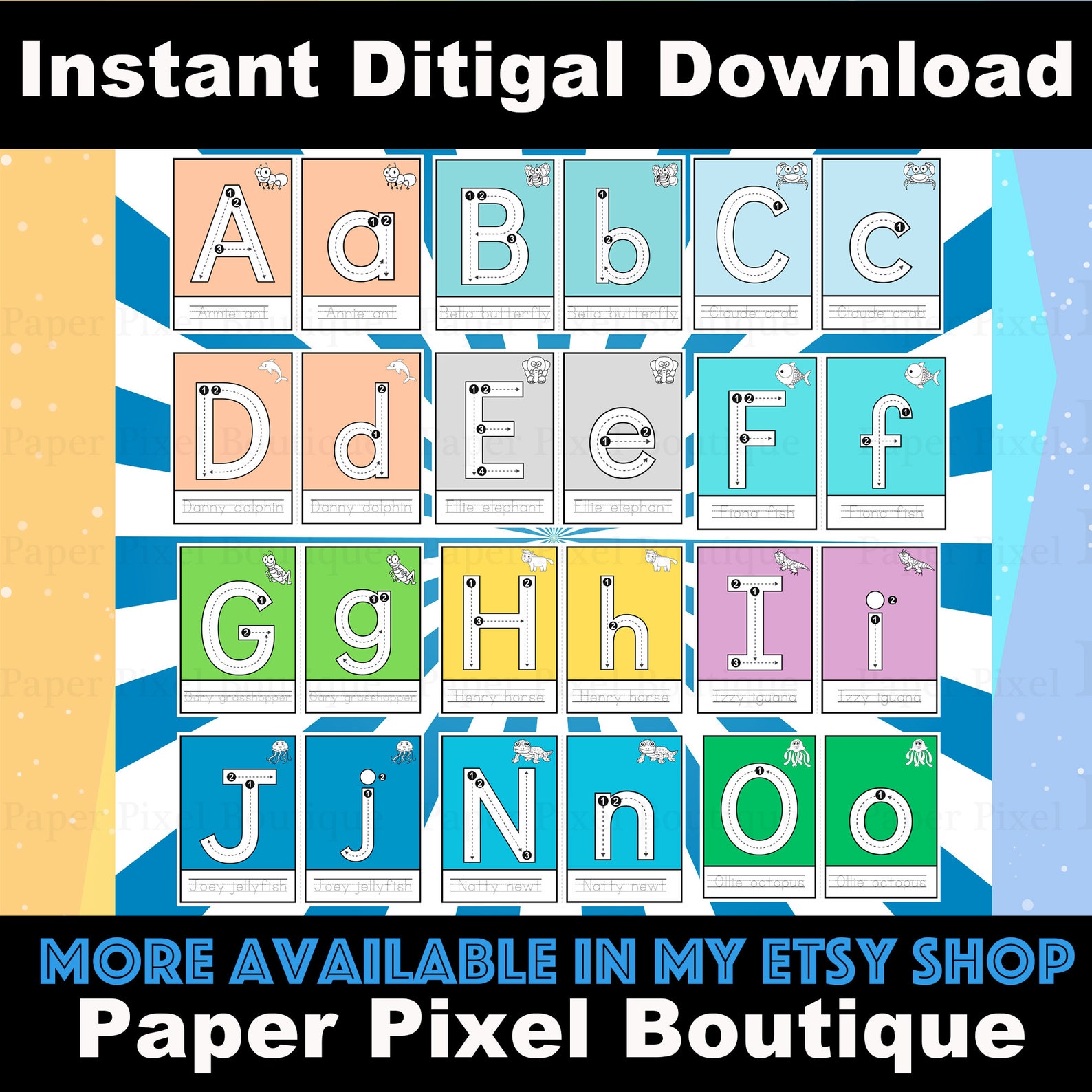 3-in-1 Alphabet Tracing 52 Flashcards Printable Lowercase and Uppercase ...